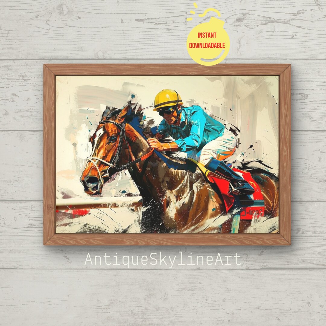 Horse Racing Art Print Vintage PRINTABLE Wall Art Oil Painting Print ...