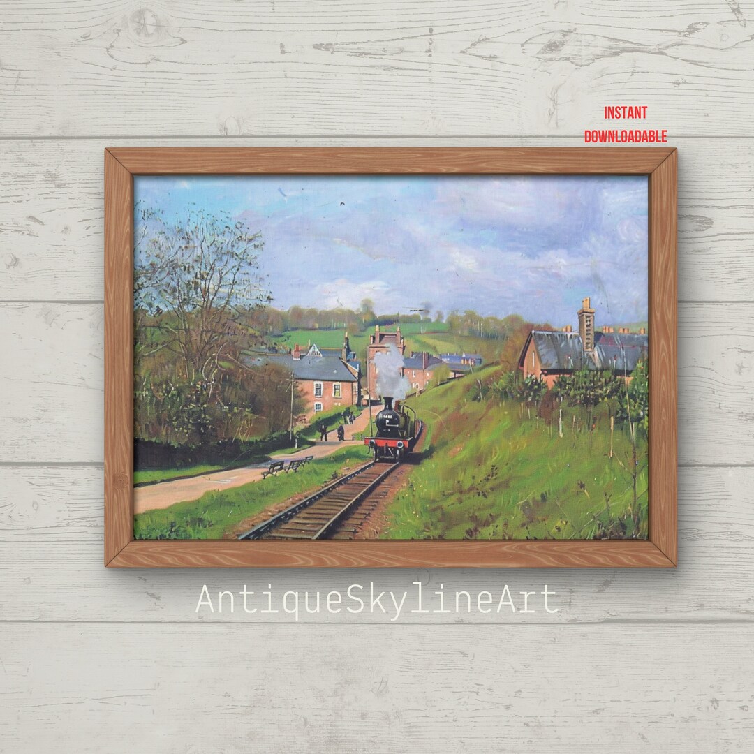 Printable Vintage Steam Train Oil Painting, Country Train, Train Lovers ...