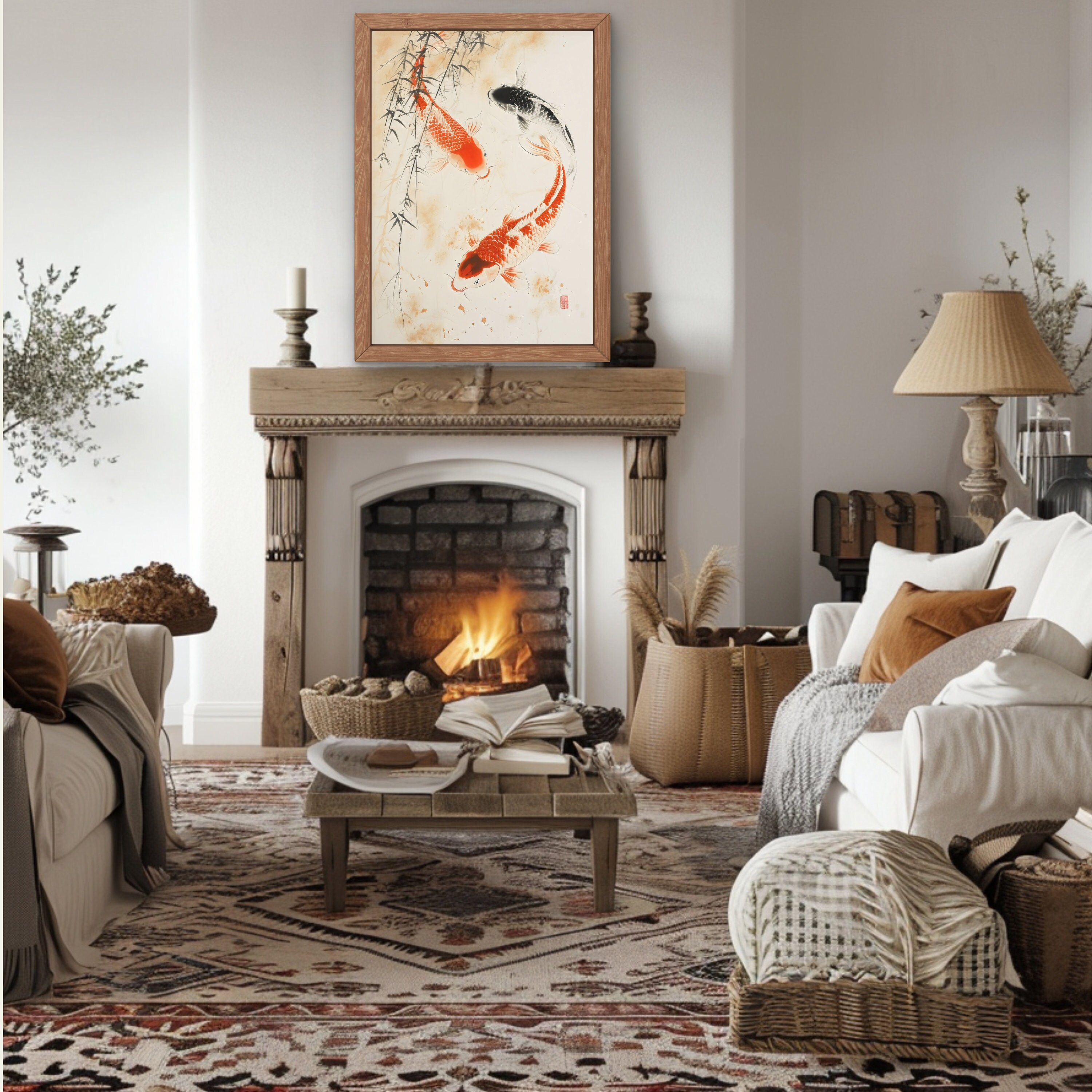 Printable Koi Fish Ink Wash Painting, Printable Japanese Wall Art ...