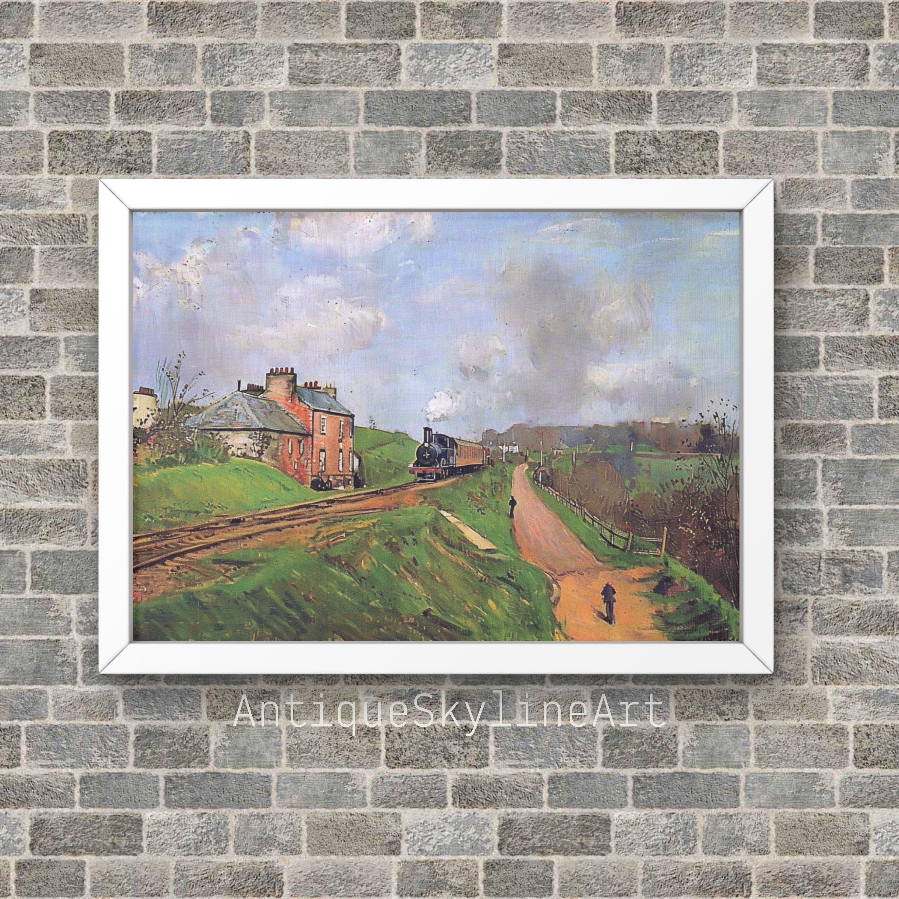 Printable Vintage Steam Train Oil Painting, Country Train, Train Lovers ...
