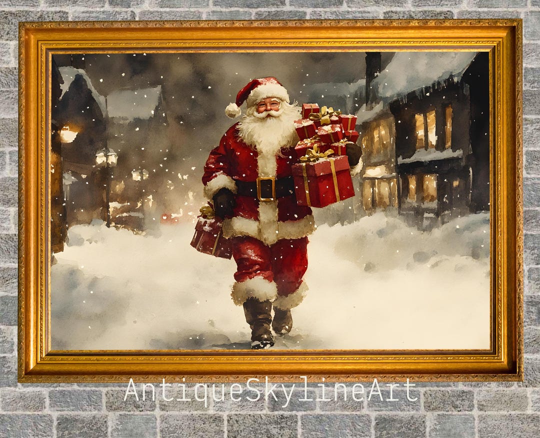 Printable Vintage Christmas Decoration Oil Painting, Rustic Christmas ...