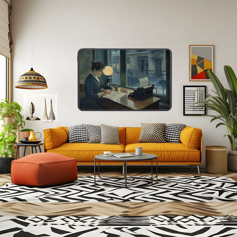 Vintage Printable Young Typist Oil Painting, Typewriter at Work, Typist ...