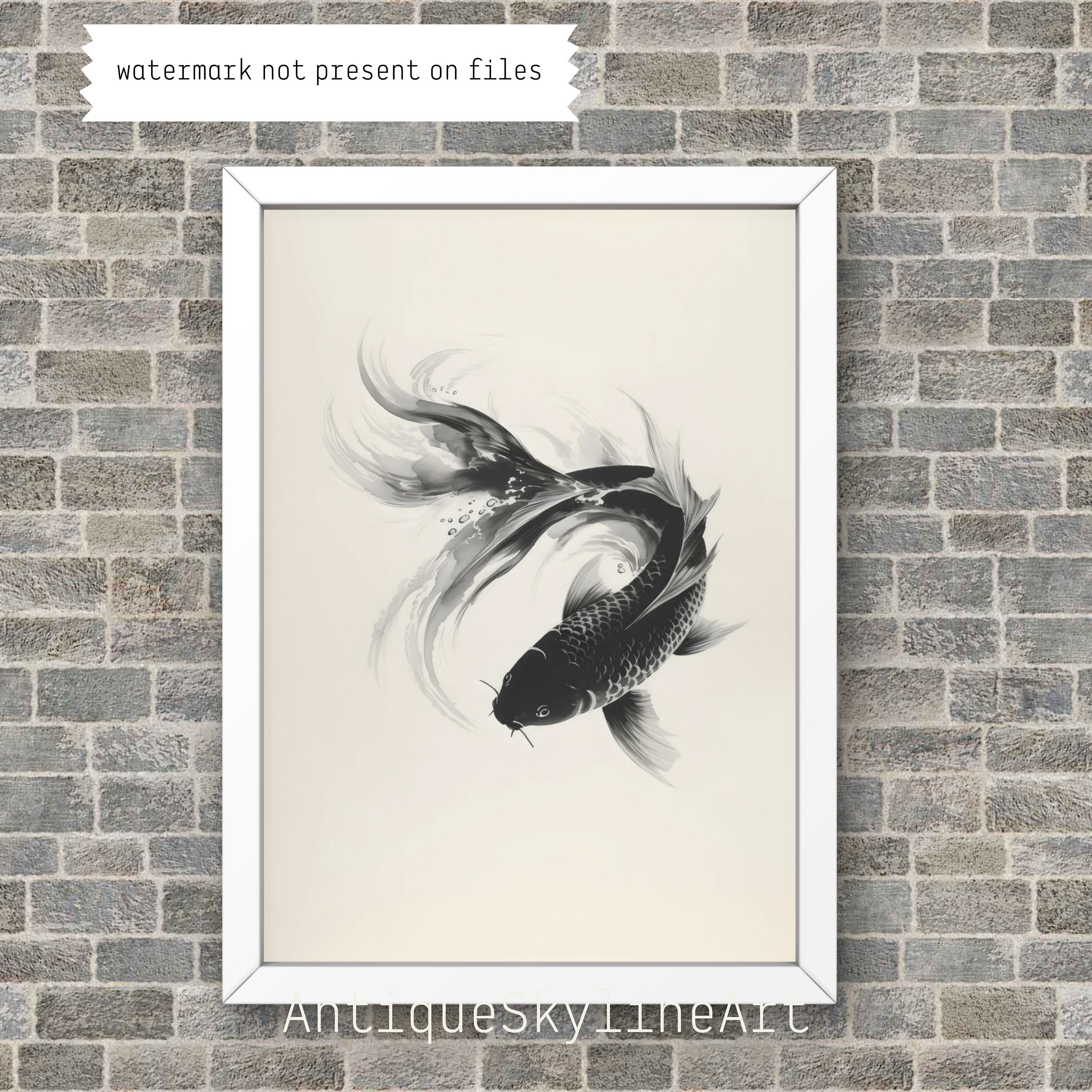Printable Koi Fish Ink Wash Painting, Printable Japanese Wall Art ...