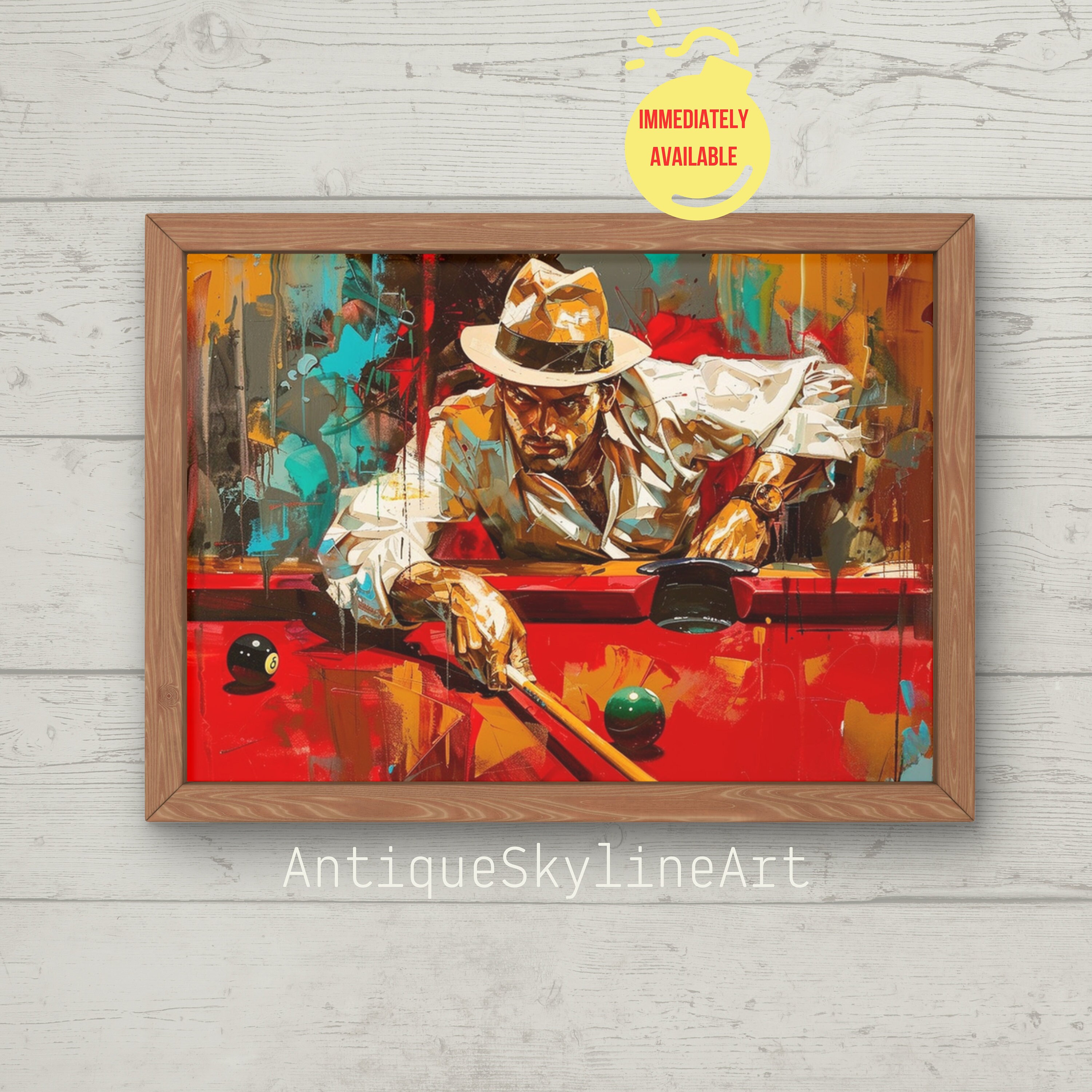 Pool Player Art Print Vintage PRINTABLE Wall Art Watercolor Painting ...