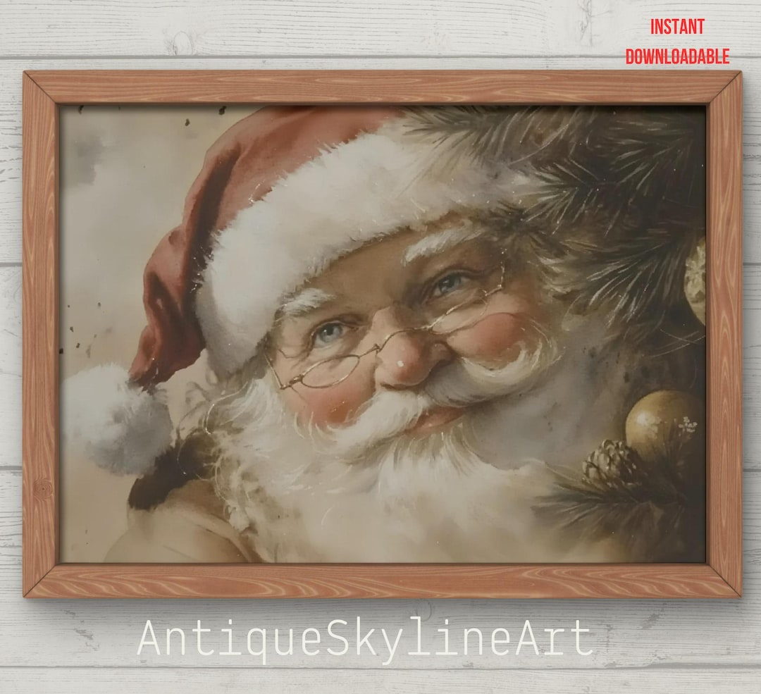 PRINTABLE Vintage Santa Claus Portrait Wall Art, Santa Claus Painting ...