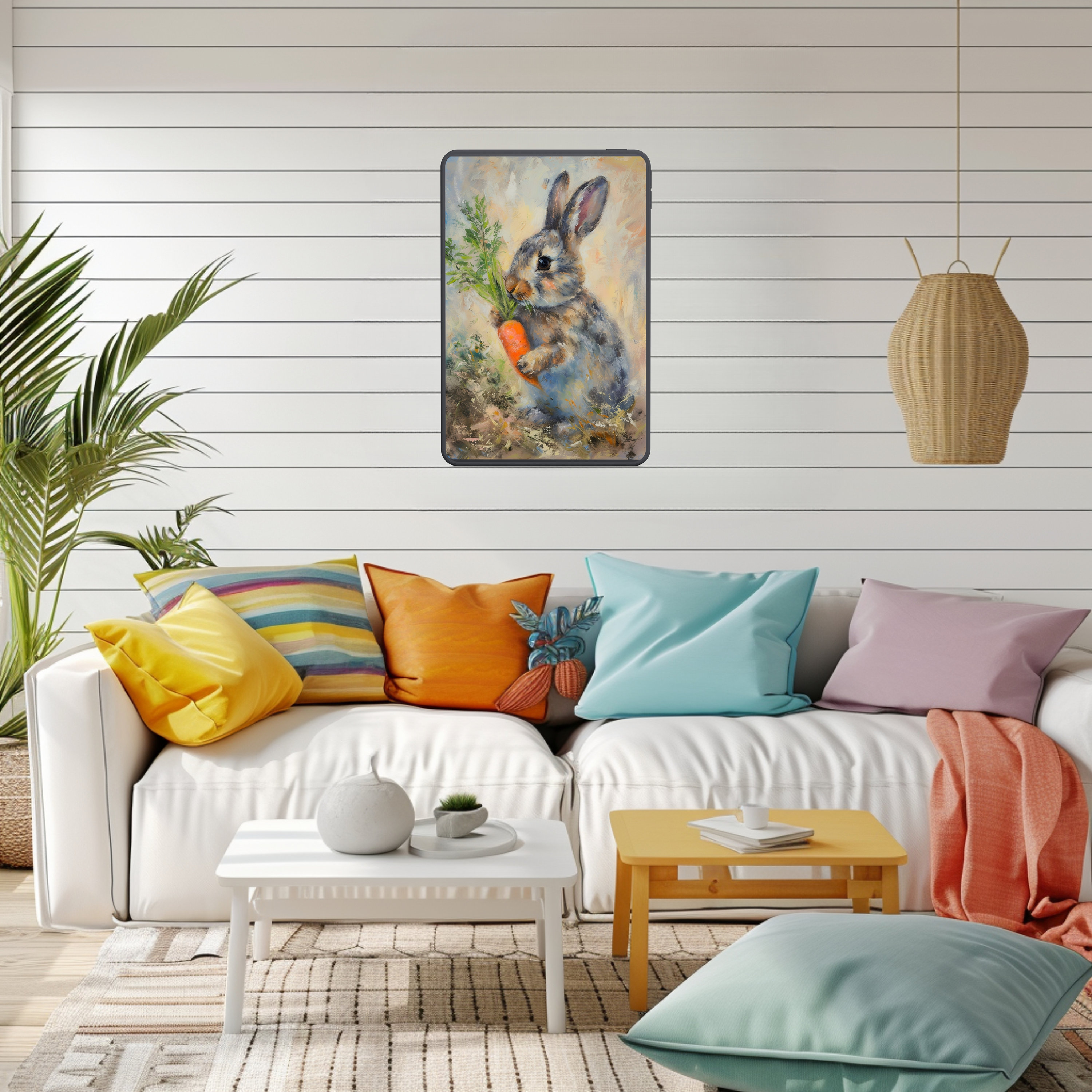 Printable Oil Painting of Rabbit, Flower Garden Rabbit, Digital Art ...