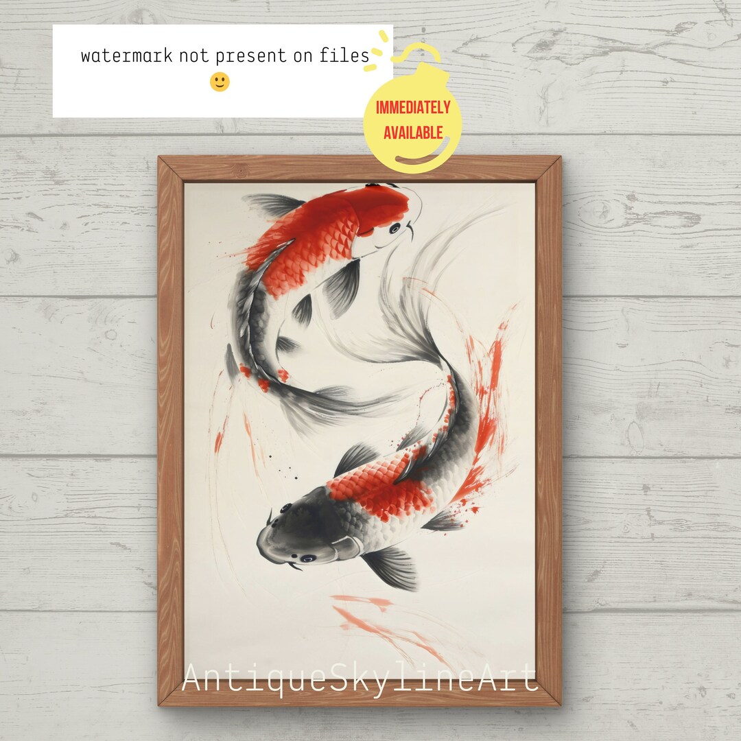 Printable Koi Fish Ink Wash Painting, Printable Japanese Wall Art ...