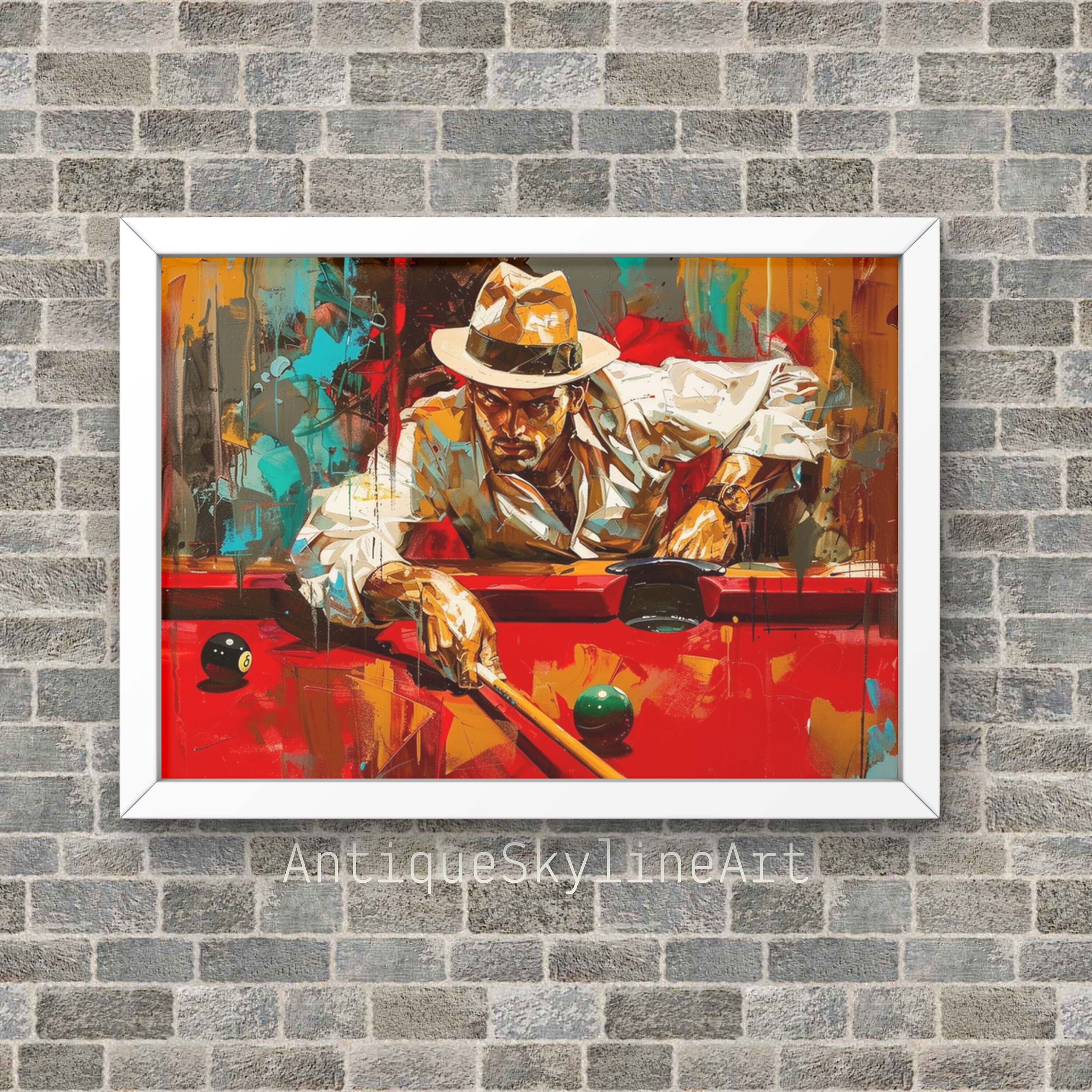 Pool Player Art Print Vintage PRINTABLE Wall Art Watercolor Painting ...