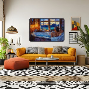 Printable Vintage Woman in the Bath Oil Painting, Night Bath, Bathroom ...