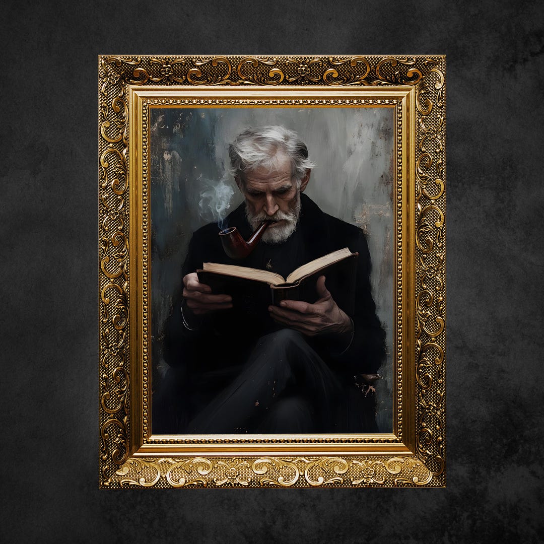Victorian Man Reading Books, Old Man With Book, Dark Academy Decoration ...