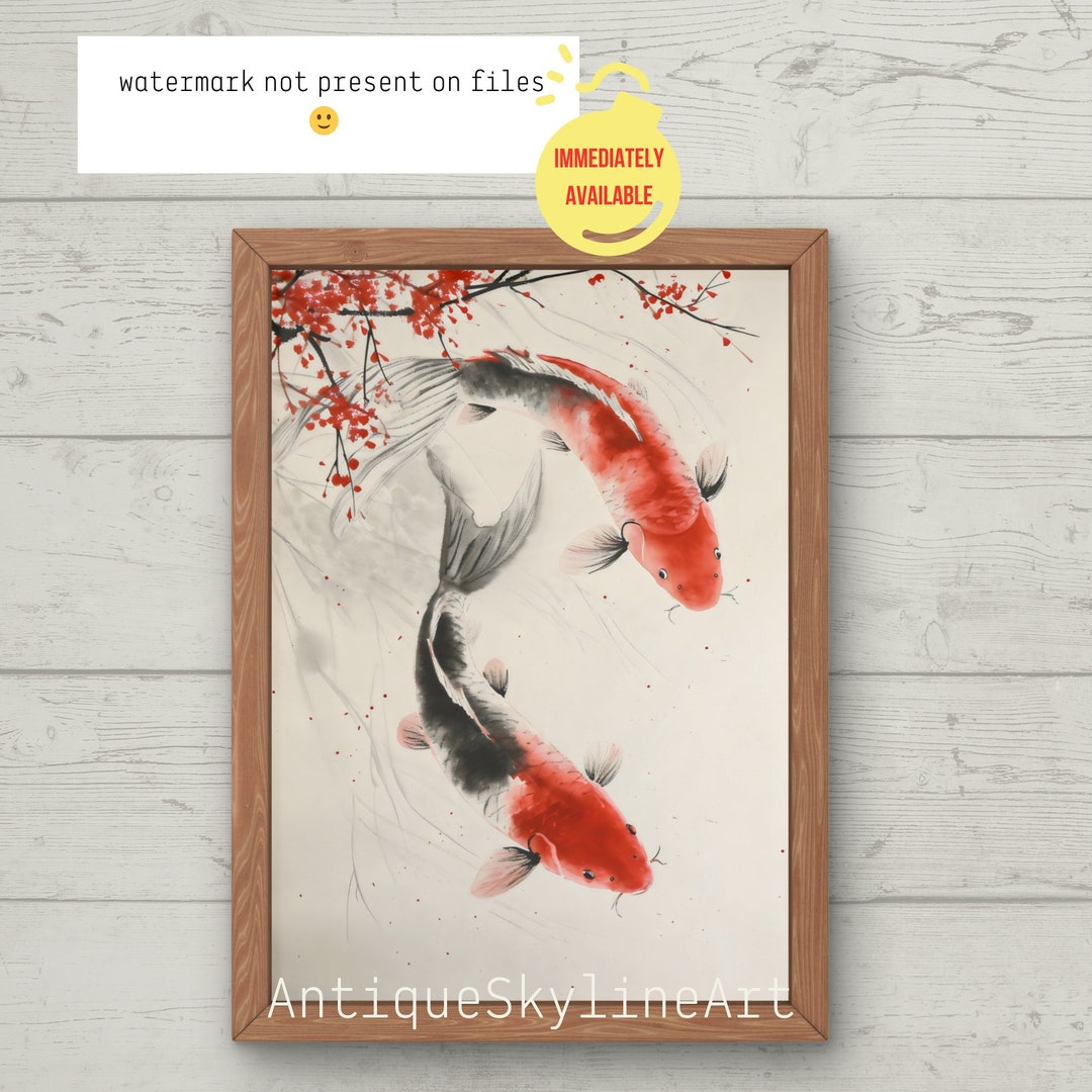 Printable Koi Fish Ink Wash Painting, Printable Japanese Wall Art ...