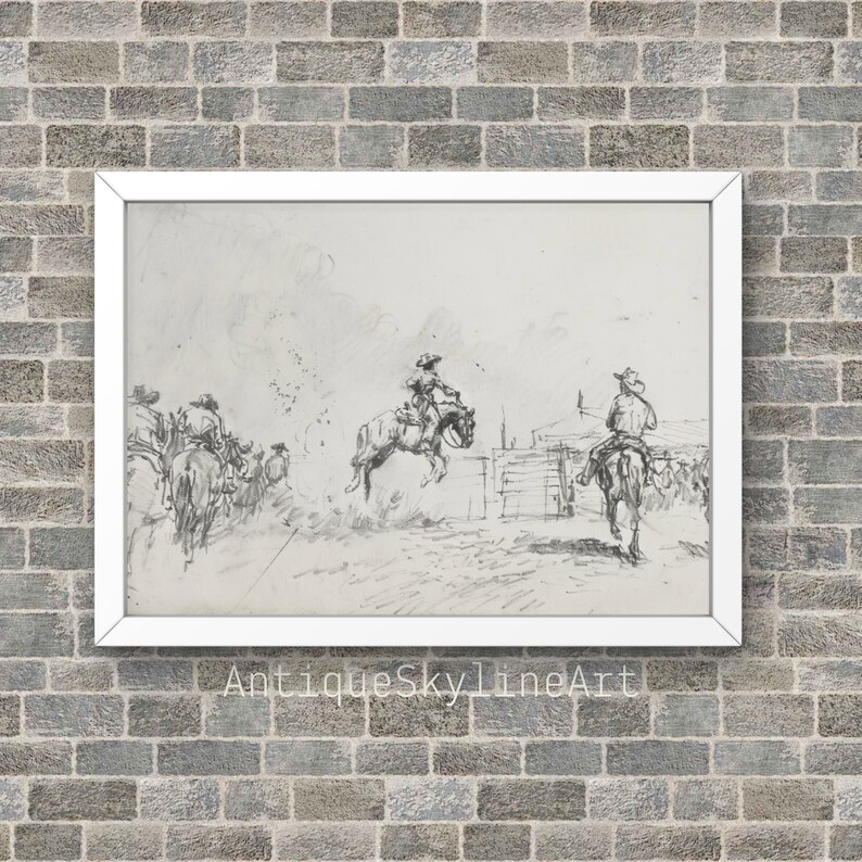 Vintage Rodeo Sketch Art PRINTABLE, Pencil Drawing, Pencil Cowboy ...