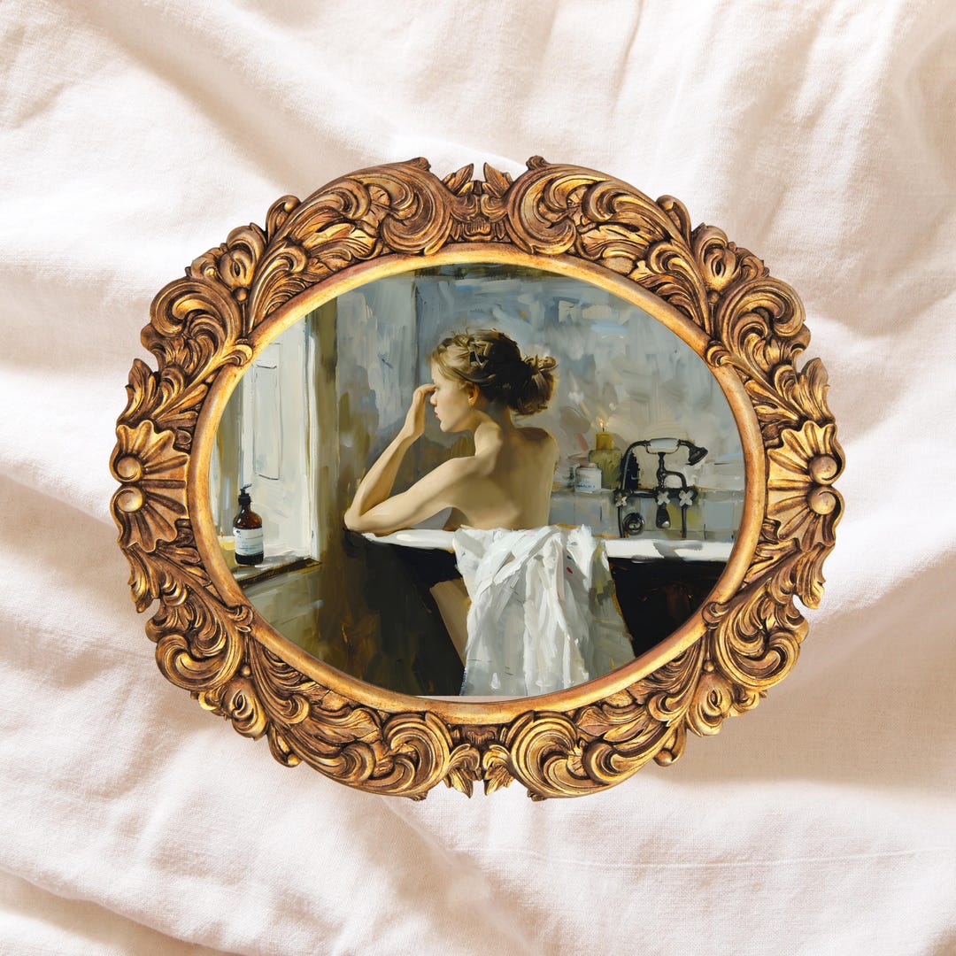 Printable Vintage Woman in the Bath Oil Painting, Softness of Bath ...