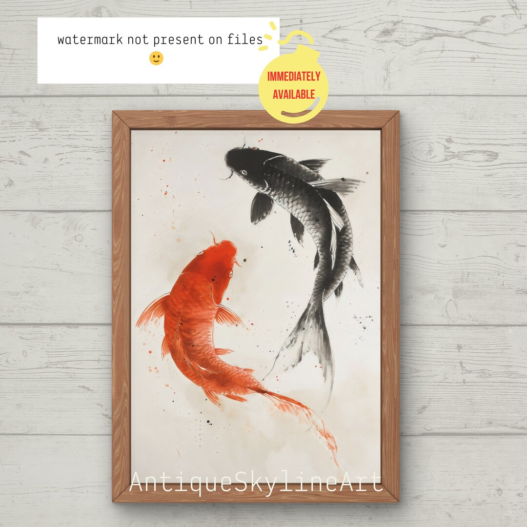 Printable Koi Fish Ink Wash Painting, Printable Japanese Wall Art ...