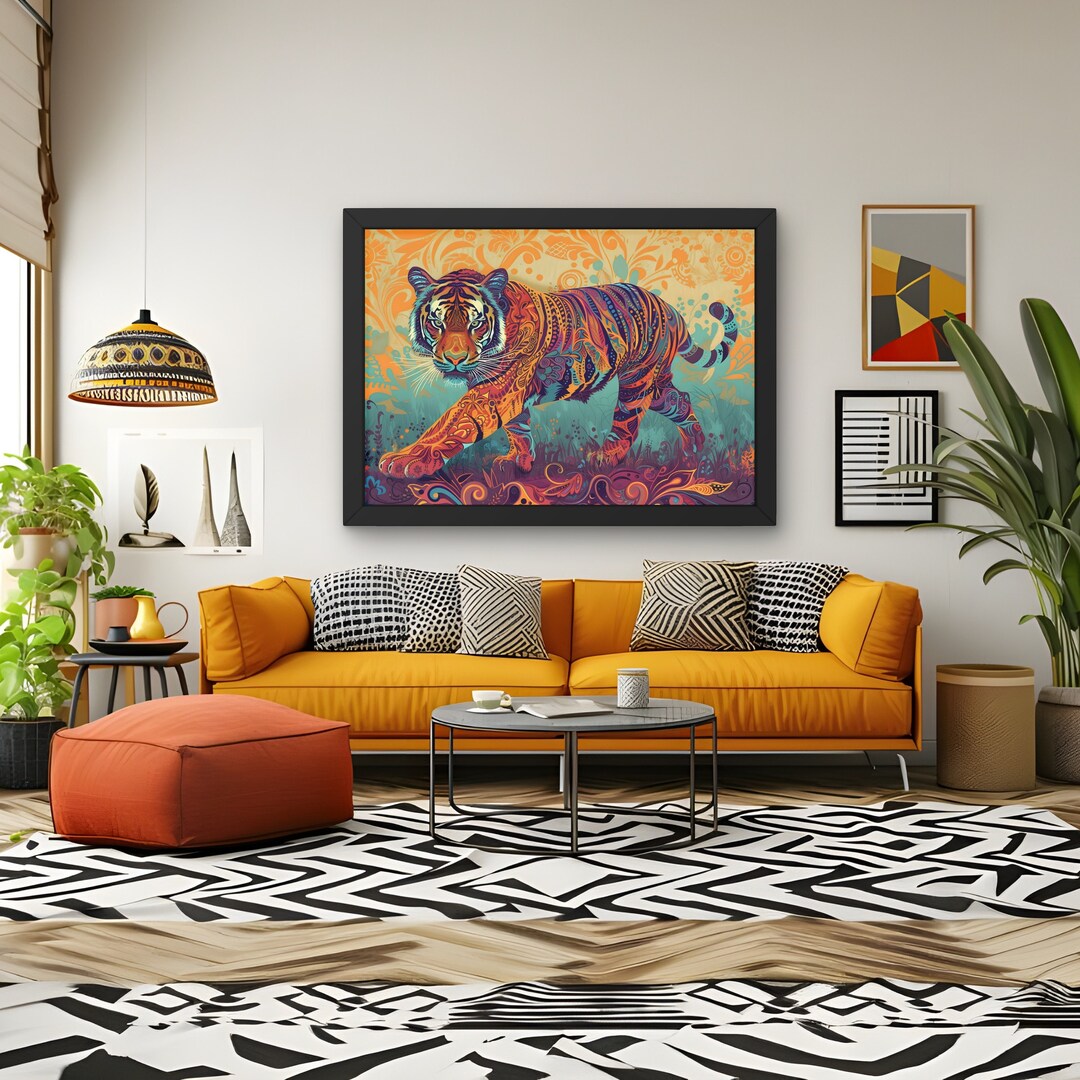 Printable Tiger Wall Art, Vintage Batik Painting, Digital Art Download ...