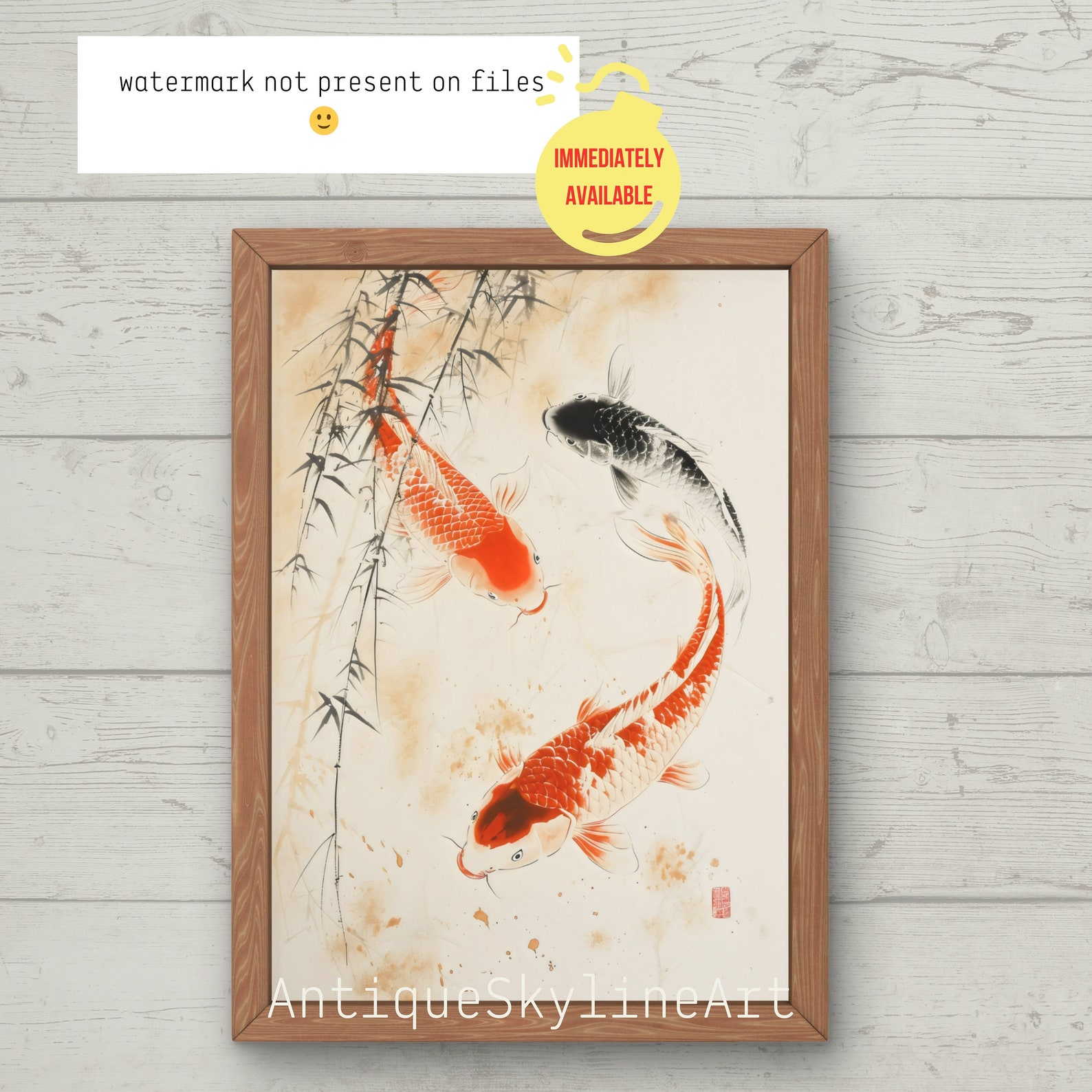 Printable Koi Fish Ink Wash Painting, Printable Japanese Wall Art ...