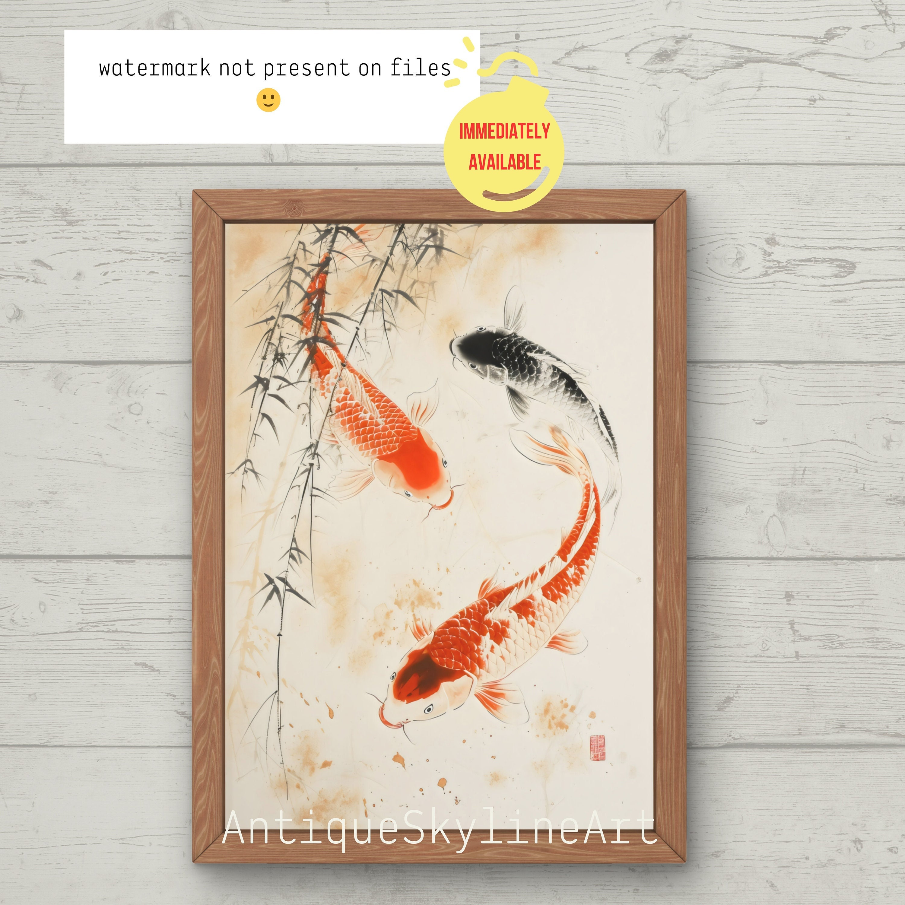 Printable Koi Fish Ink Wash Painting, Printable Japanese Wall Art ...