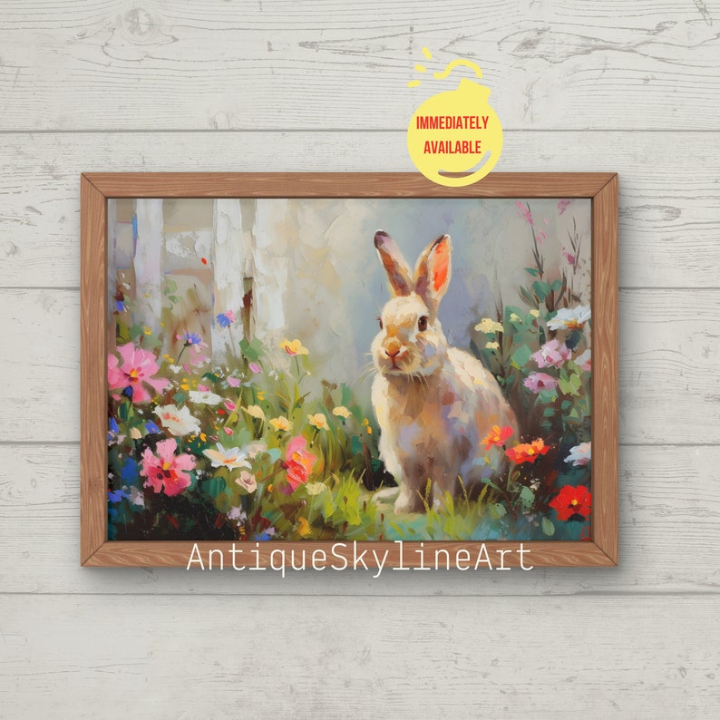 Printable Vintage Bunny, Flower Garden Rabbit, Digital Art to Download ...