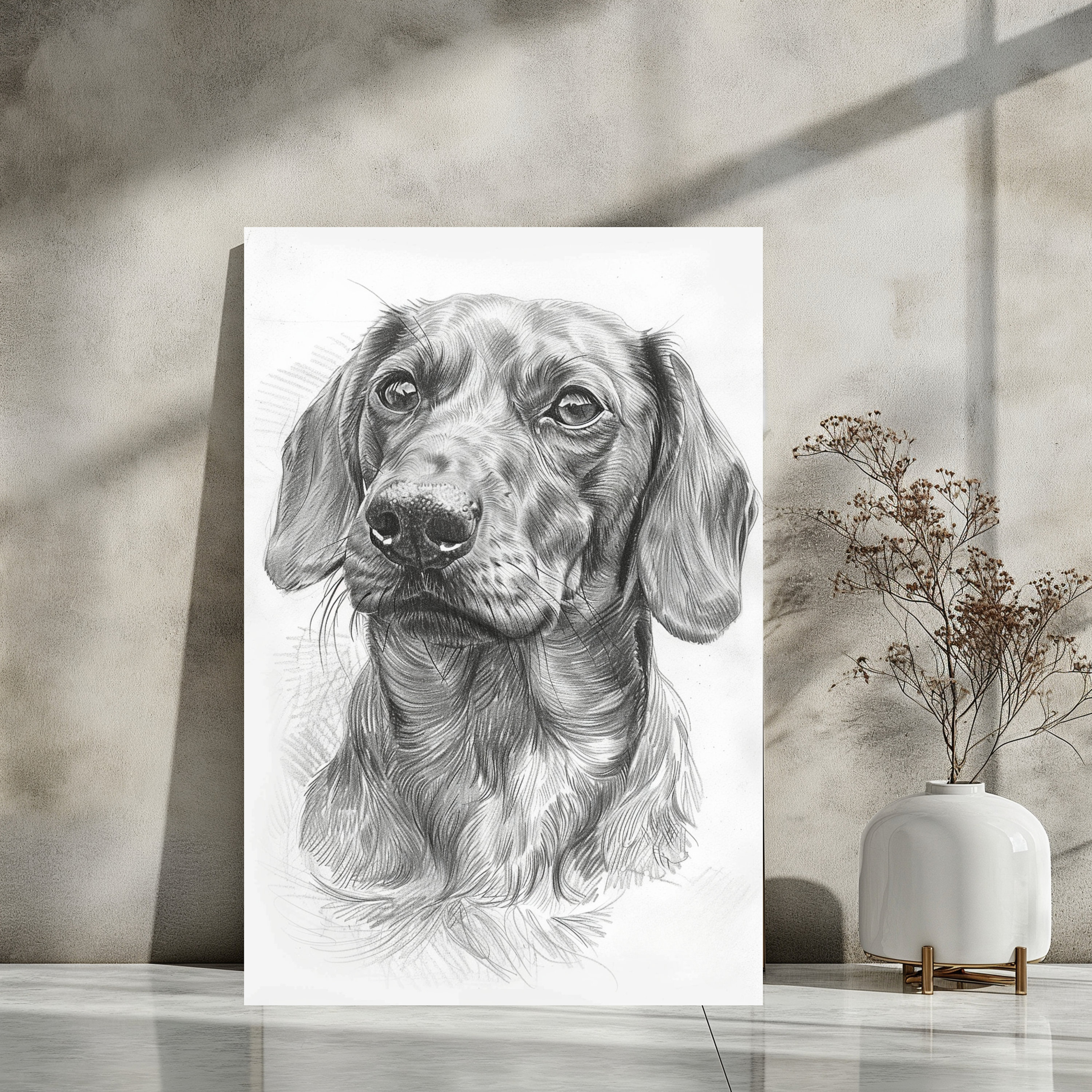 Printable Pencil Drawing of a Dog, Pencil Sketch, Pencil Dachshund, Dog ...