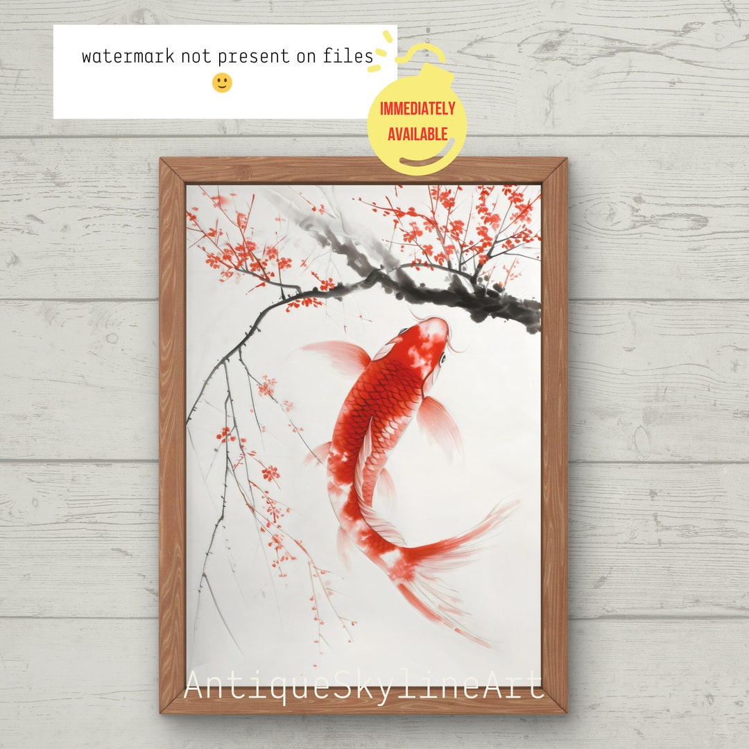 Printable Koi Fish Ink Wash Painting, Printable Japanese Wall Art ...