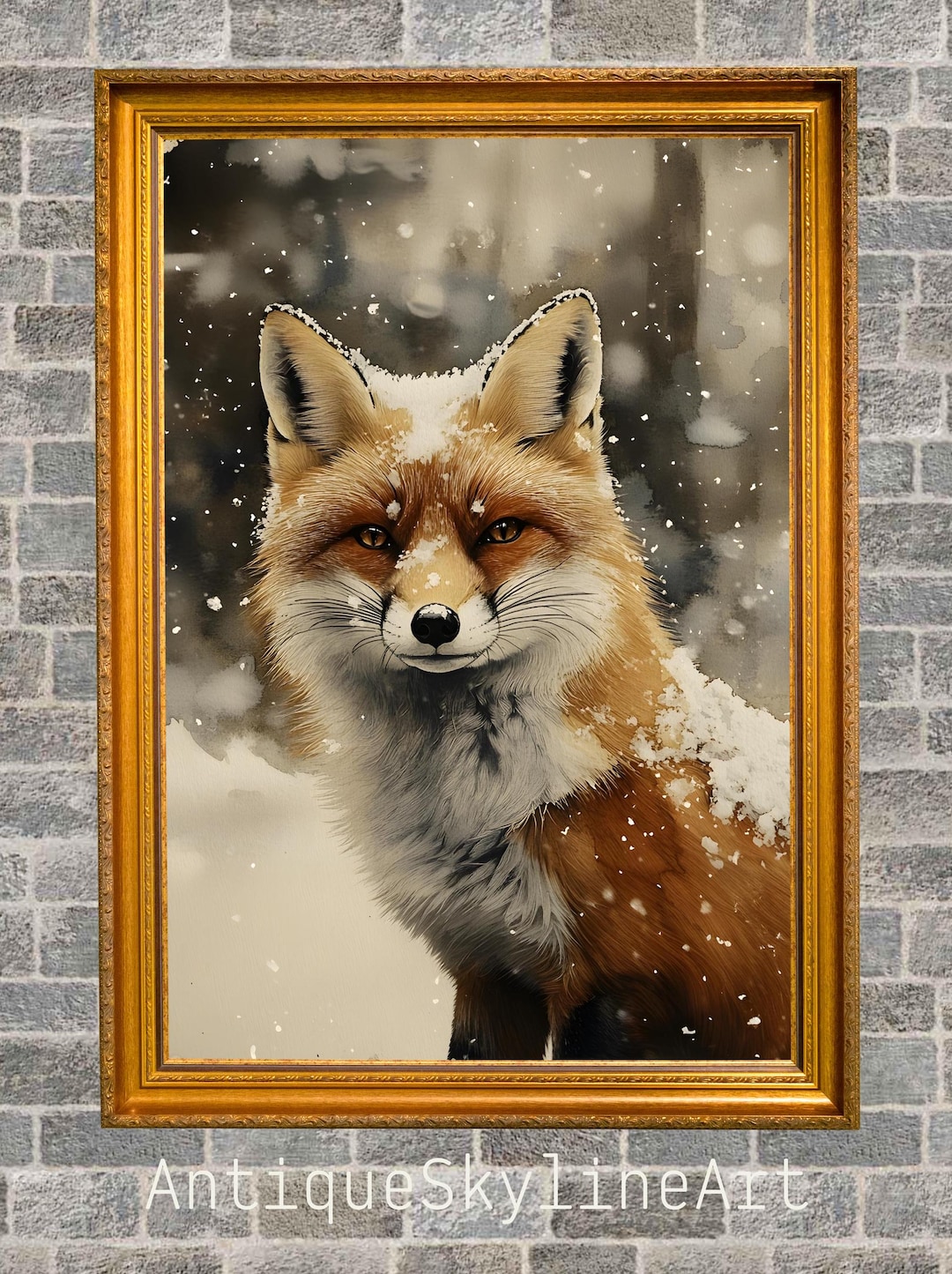 Christmas Wall Decor Printable Fox Oil Painting, Rustic Christmas Art ...