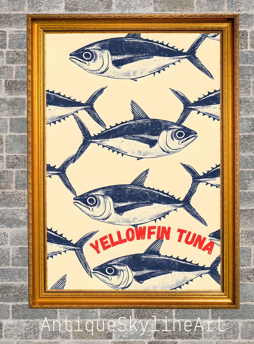 Yellowfin Tuna Poster, Retro Tuna Wall Art, Fish, Retro Kitchen Print ...