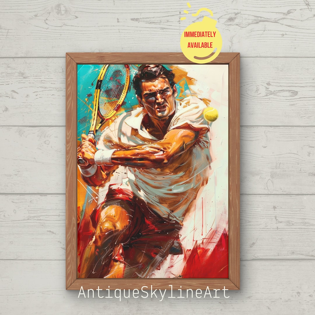 Tennis Player Art Print Vintage PRINTABLE Wall Art Watercolor Painting ...