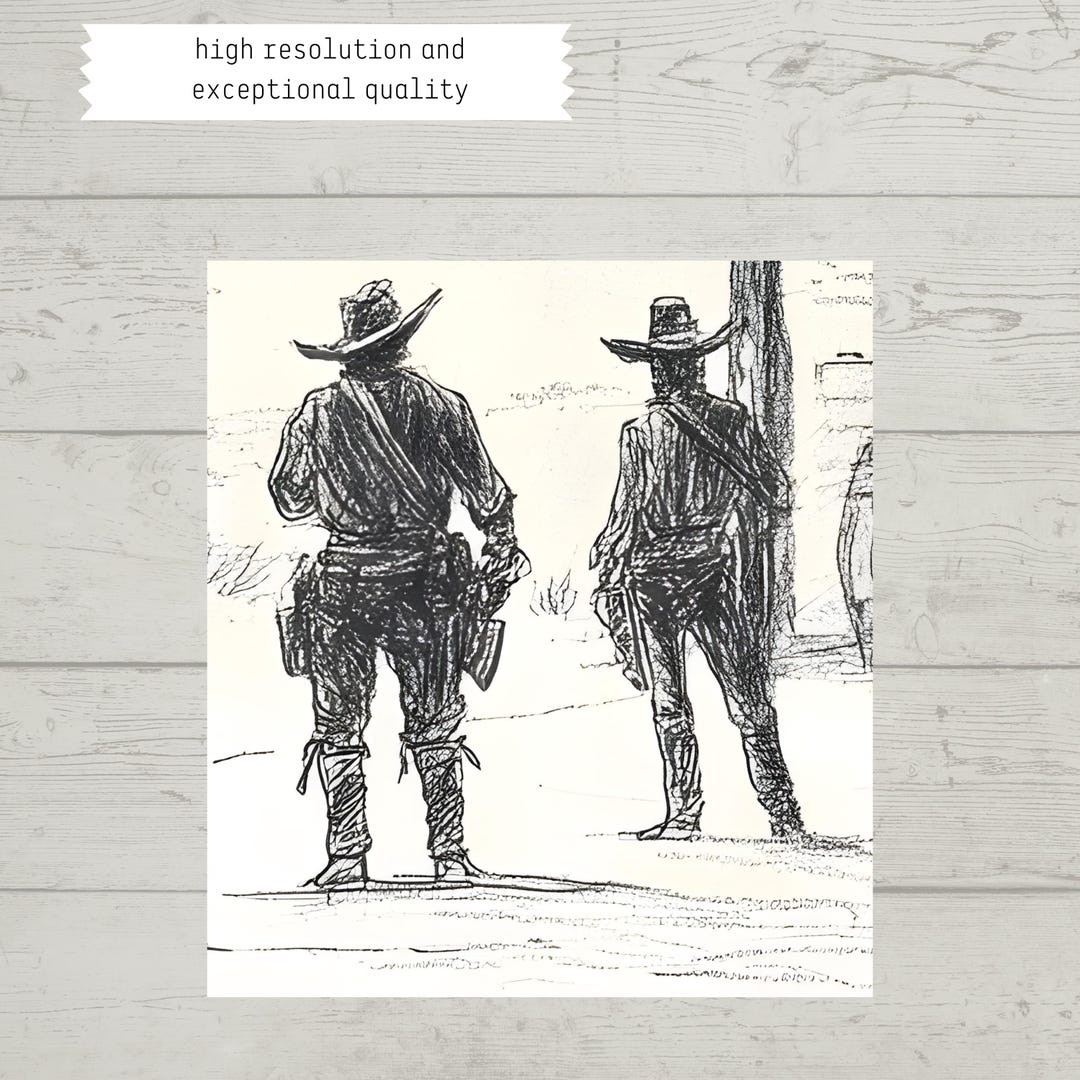 Cowboy Wall Art PRINTABLE, Western Sketch, Cowboy Painting, Cowboy ...