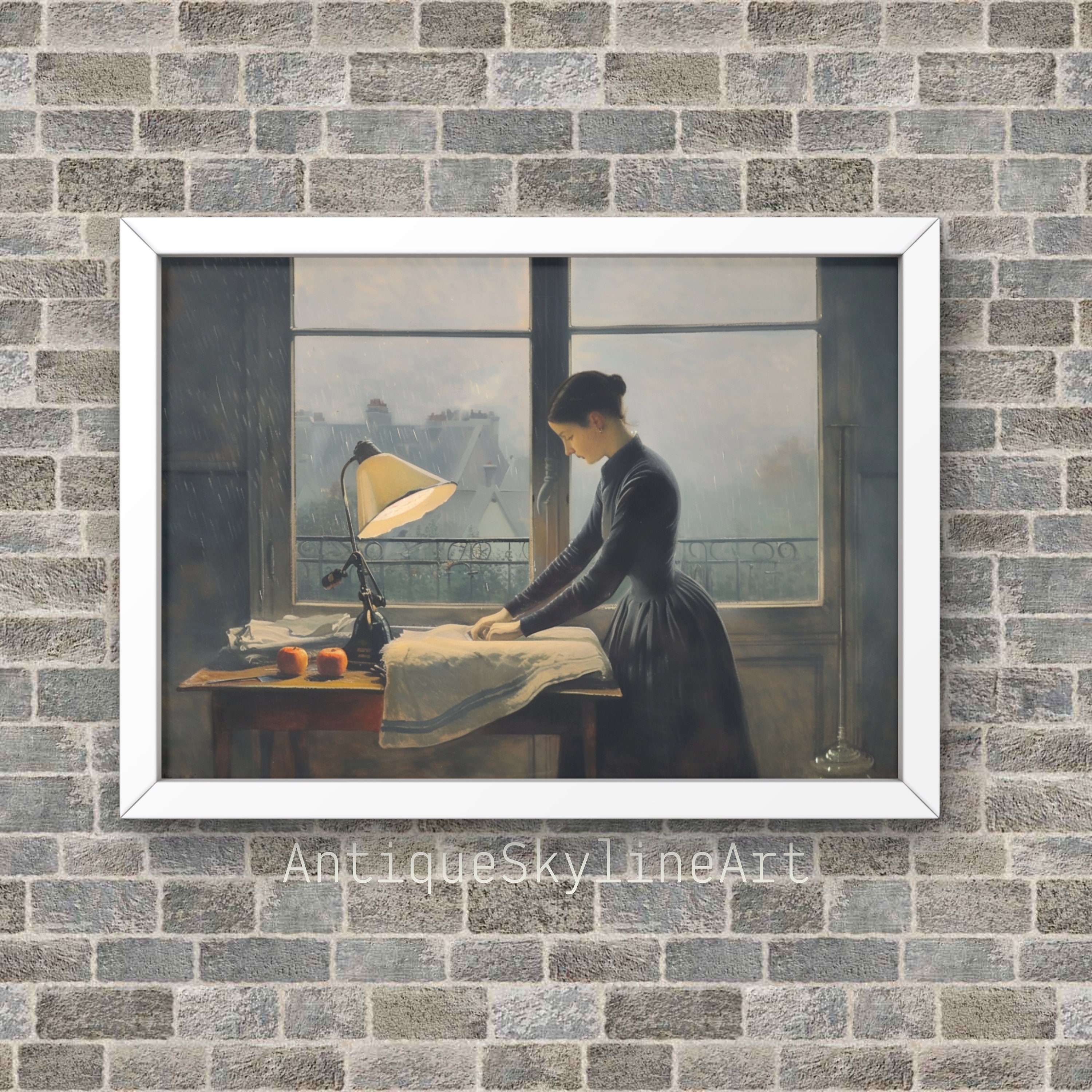 Printable Vintage Chambermaid Oil Painting, the Maid Folds the Linen ...