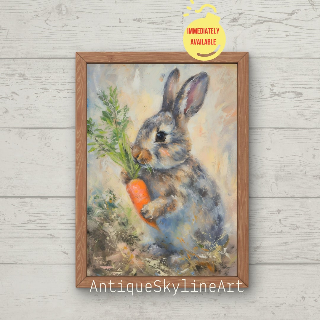 Printable Oil Painting of Rabbit, Flower Garden Rabbit, Digital Art ...