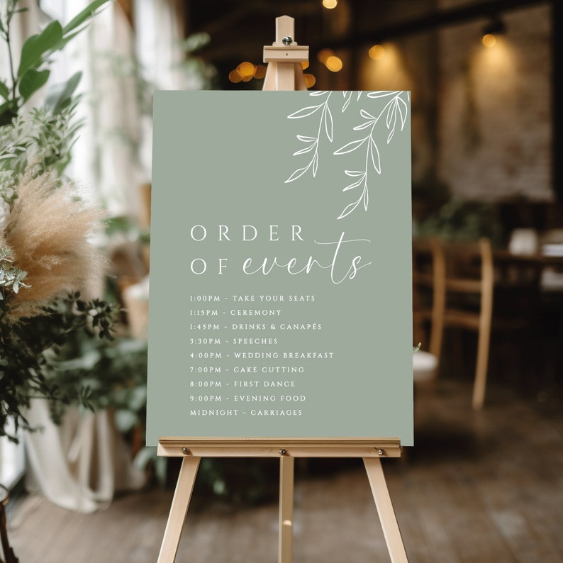 Wedding Order of the Day Sign, Welcome to Our Wedding, Sage Green ...