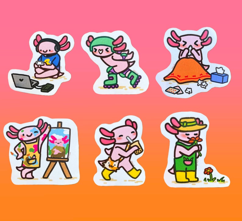 Bundle of 6 Axolotl Stickers / Cute Colourful Laptop Stickers / Gift ...