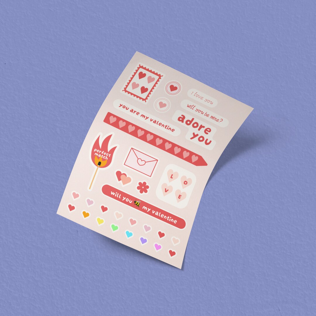 Perfect Match Valentine's Day Printable Sticker Pack Cute Heart-shaped ...