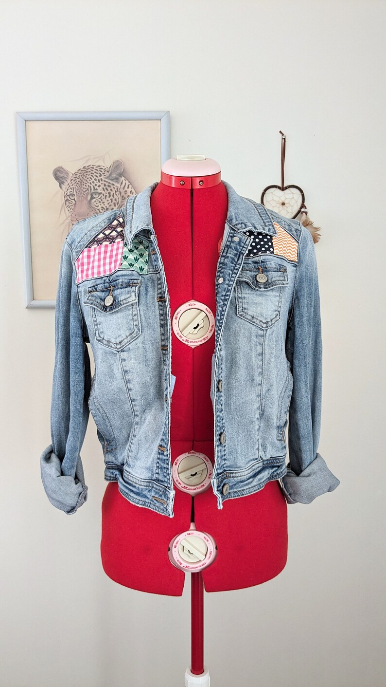 Upcycled Patchwork Denim Jacket Sustainable Fashion - Etsy