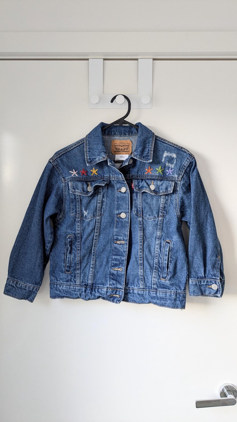 Upcycled Kids' Levi’s Denim Jacket – Retro Floral Patchwork & Hand ...