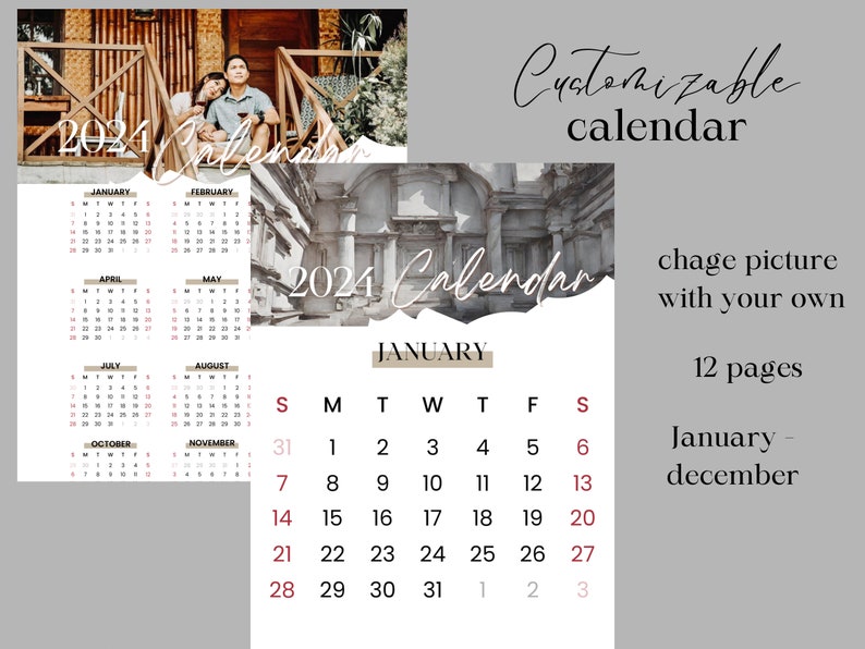2024 Calendar Template With Photos - Easy to Edit Canva Templates ...