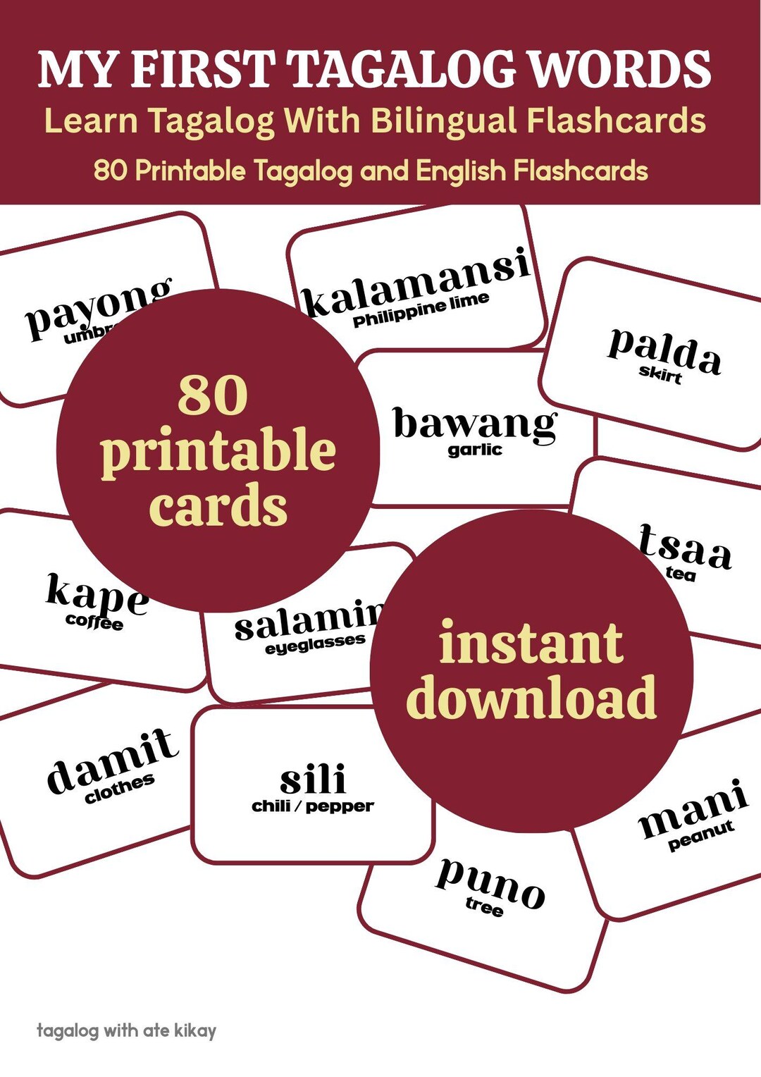 My First Tagalog Words Set 2: Bilingual Flashcards (tagalog + English ...