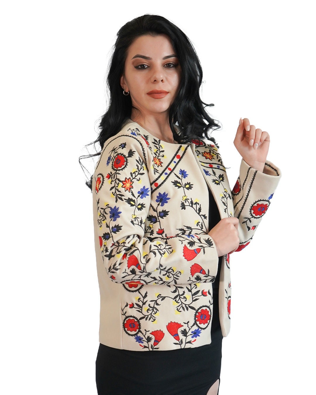 Stamp Jacket, Floral Embroidered Boho Jacket, Embellishment Coat ...
