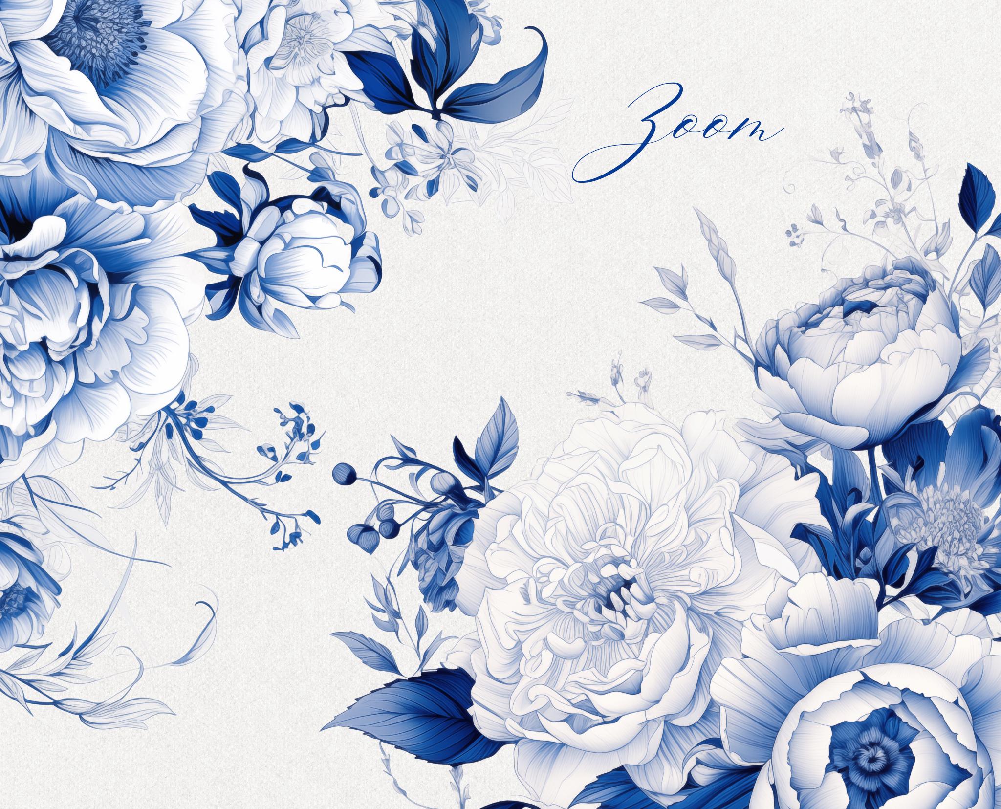 Blue Floral Chinoiserie Toile Clipart Blue Toile Flower Arrangement ...