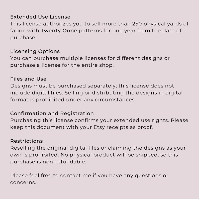 Extended Use License for Patterns - 1 Design - Etsy