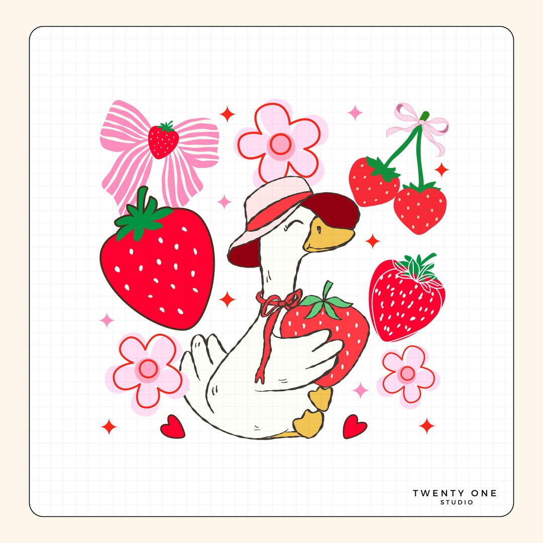 Strawberry Goose PNG SVG, Pastel Farm Animal Sublimation Design, Cute ...