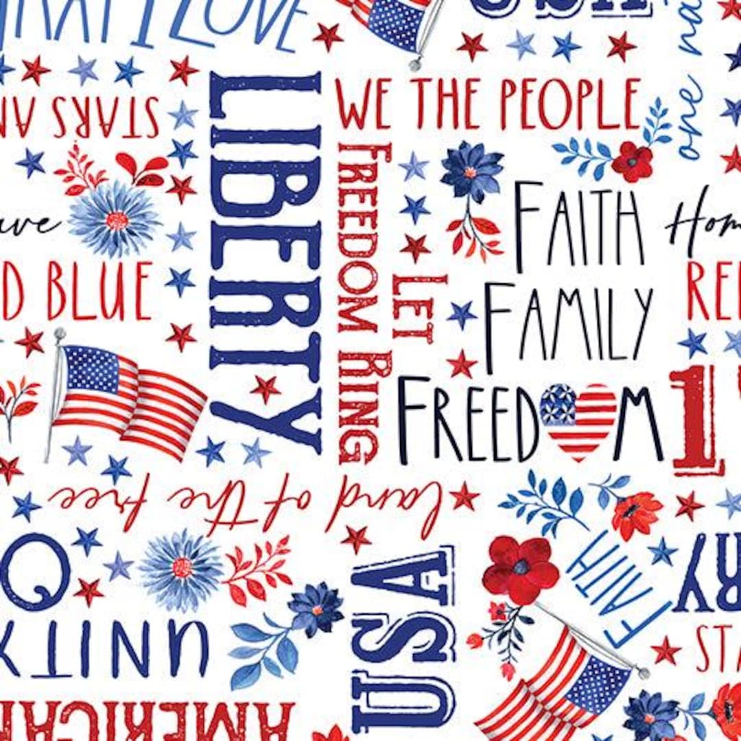 Faith, Family, Freedom - Words of Glory White by Benartex by the Yard ...