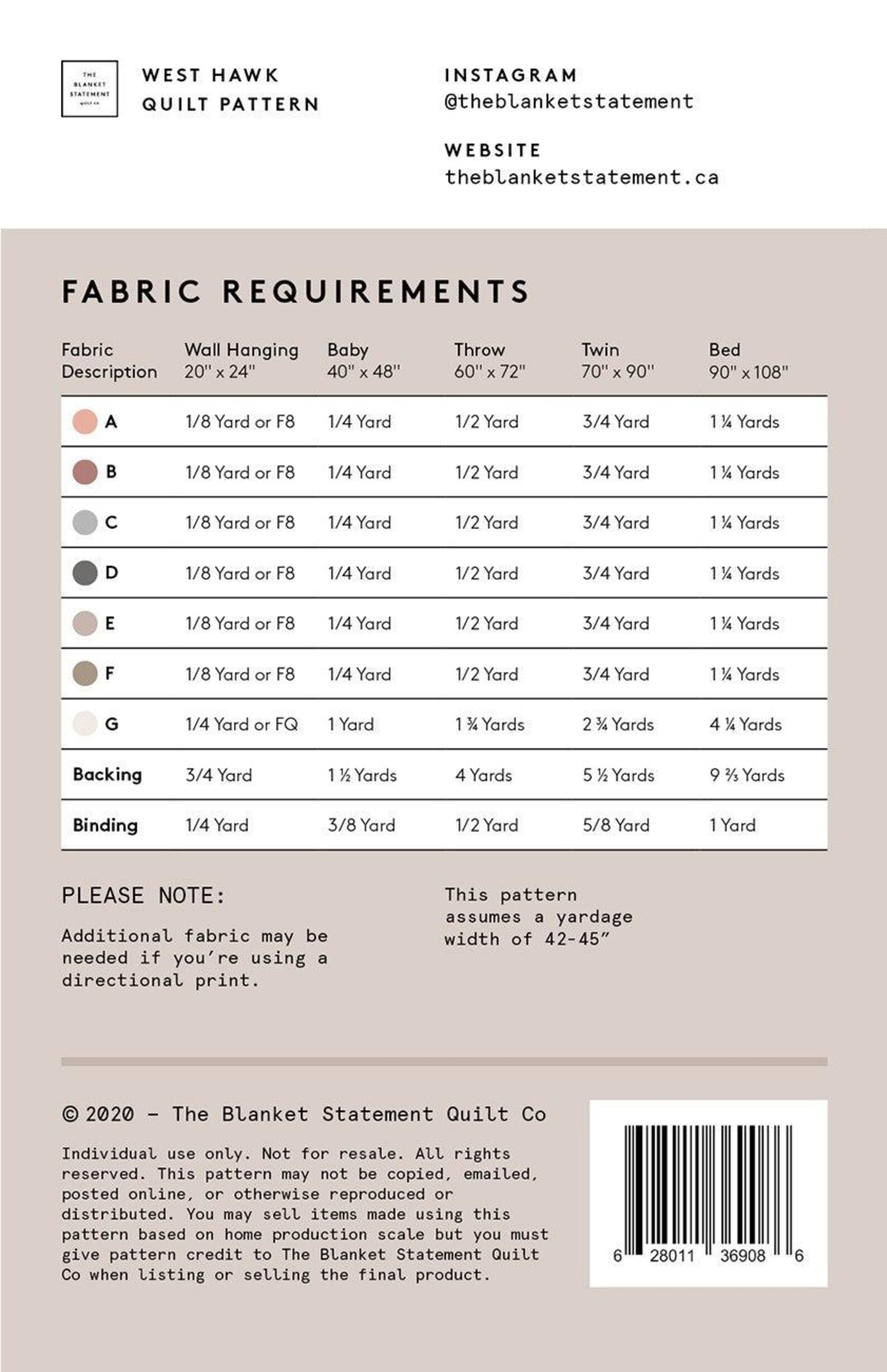 West Hawk Quilt Pattern - a Physical Pattern by the Blanket Statement ...