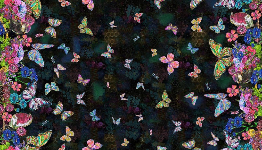 Shine on - Black Butterflies in Bloom by Windham Fabrics by the Yard ...