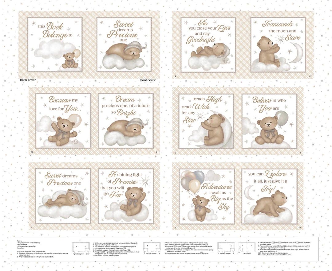 Sleepy Teddy Fabric Book Panel by Studio E - 36" X 43" 5190 - Etsy