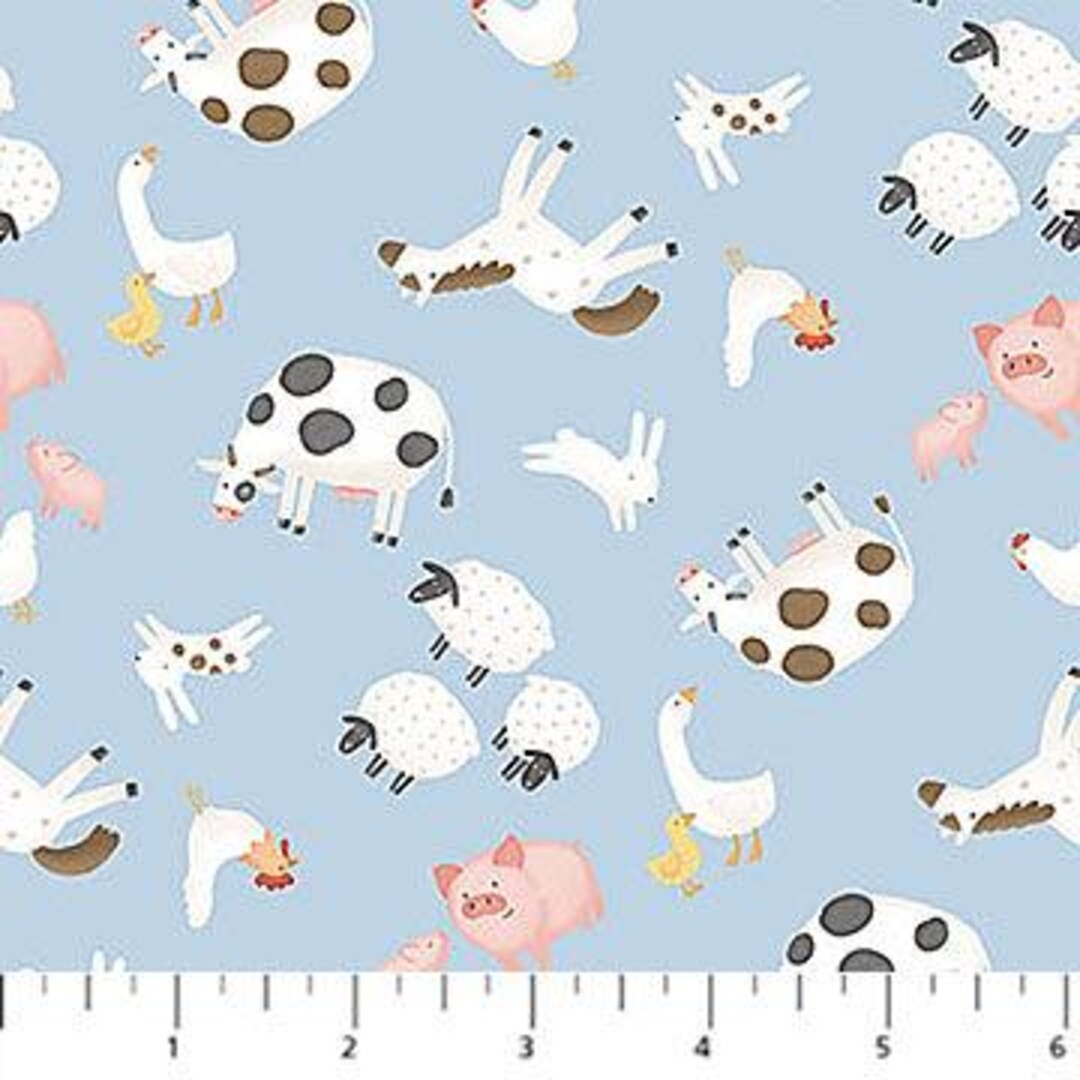 Quack Quack Moo - Blue Multi Mini Animals by Northcott by the Yard 4519 ...
