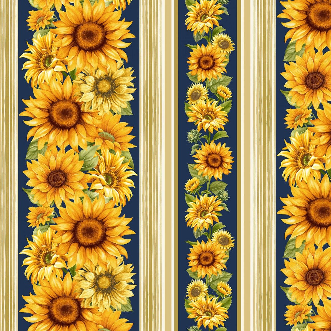 Sunflower Farm From Timeless Treasures - Sapphire Sunflower 11" Stripes ...