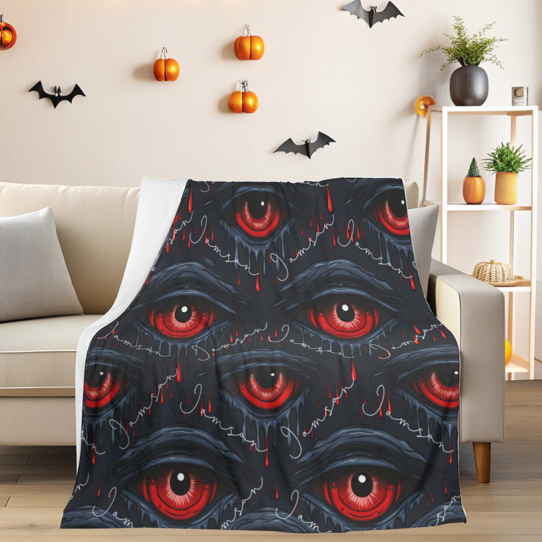 Customized Black and Red Horror Red Eye Halloween Blanket, Staring at ...