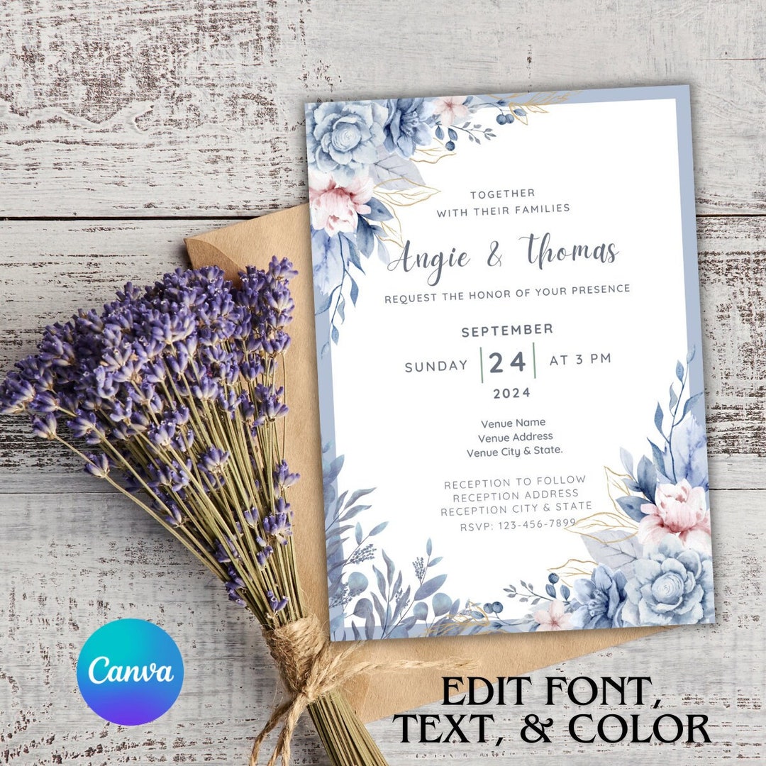 Elegant Blue Flower Invitation - Editable, Printable, Mobile-friendly ...