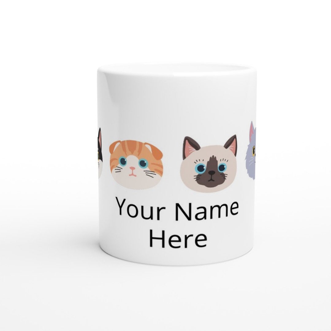 Personalized Cute Cat Mug - Custom Name or Message - Adorable Gift for ...